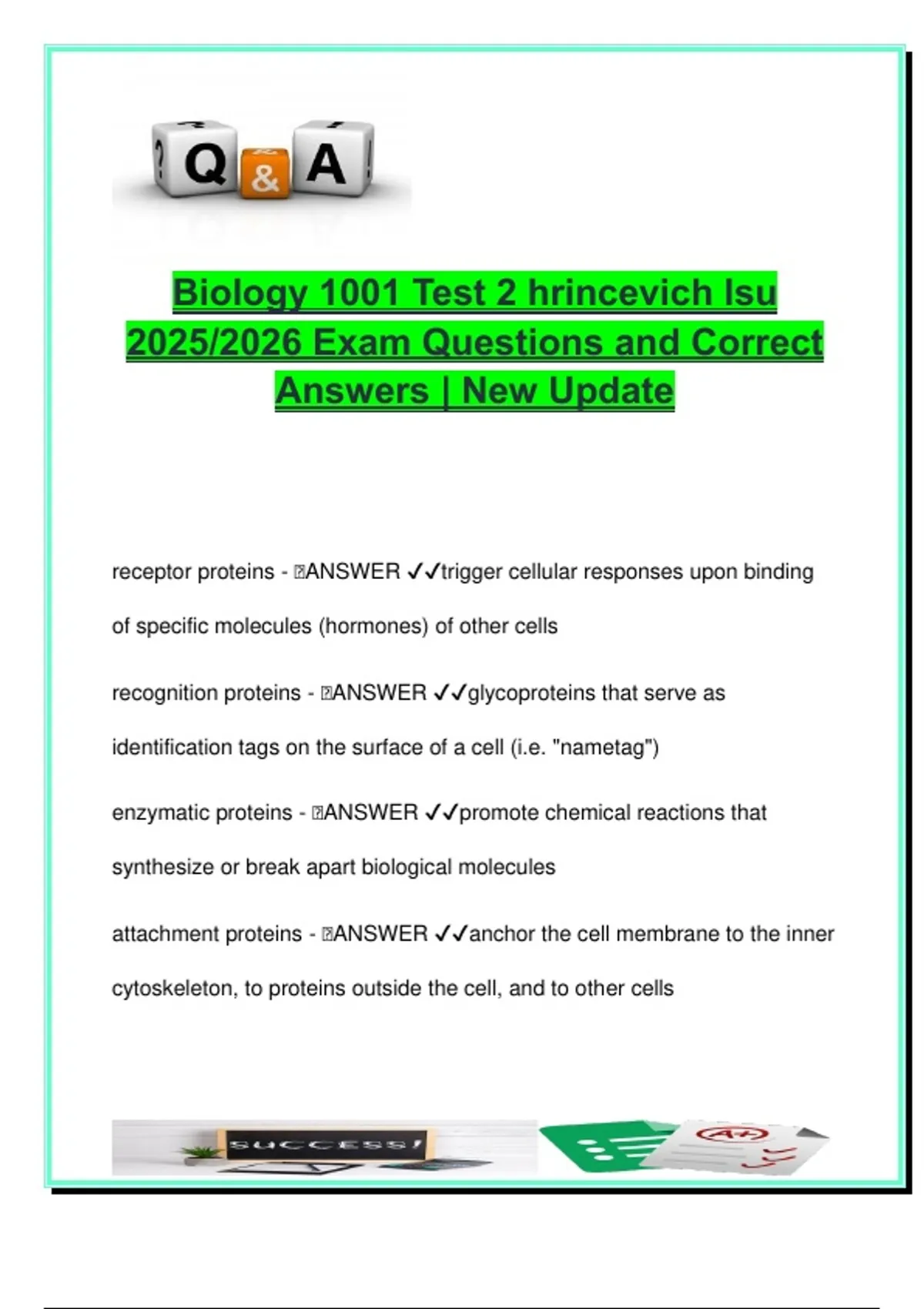 Biology 1001 Test 2 – 100+ Questions on Membranes, Transport, Enzymes ...