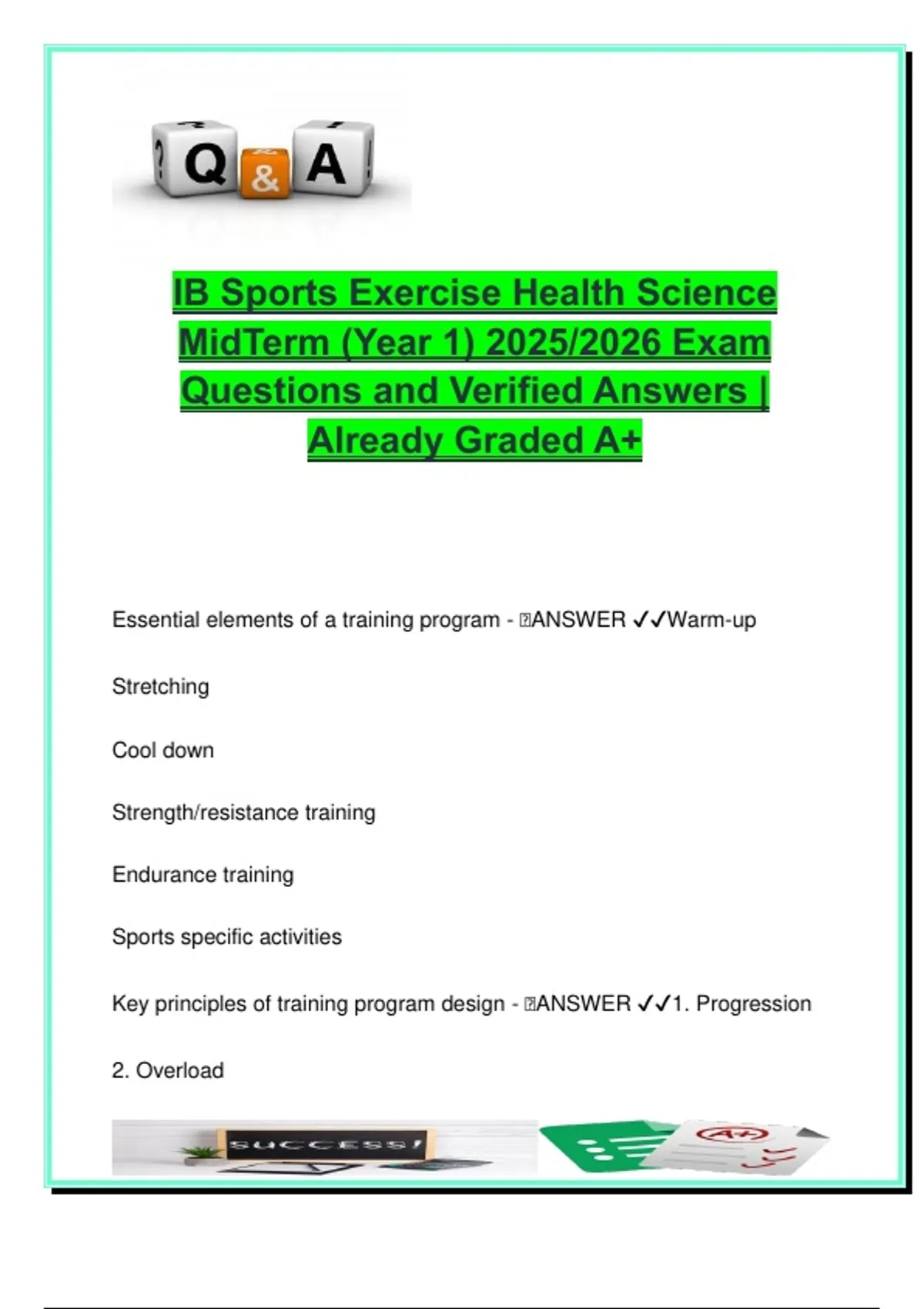 IB Sports, Exercise & Health Science Midterm 2025/2026 – Complete A+ Q&As | Training Principles ...