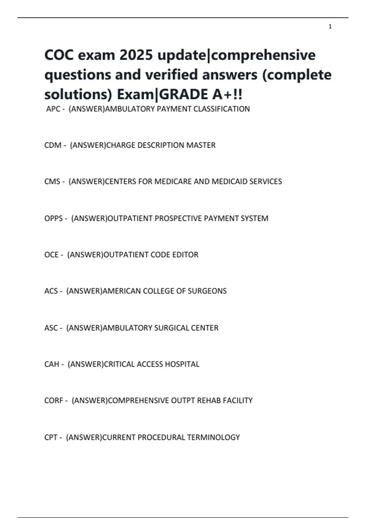 COC exam 2025 update|comprehensive questions and verified answers ...