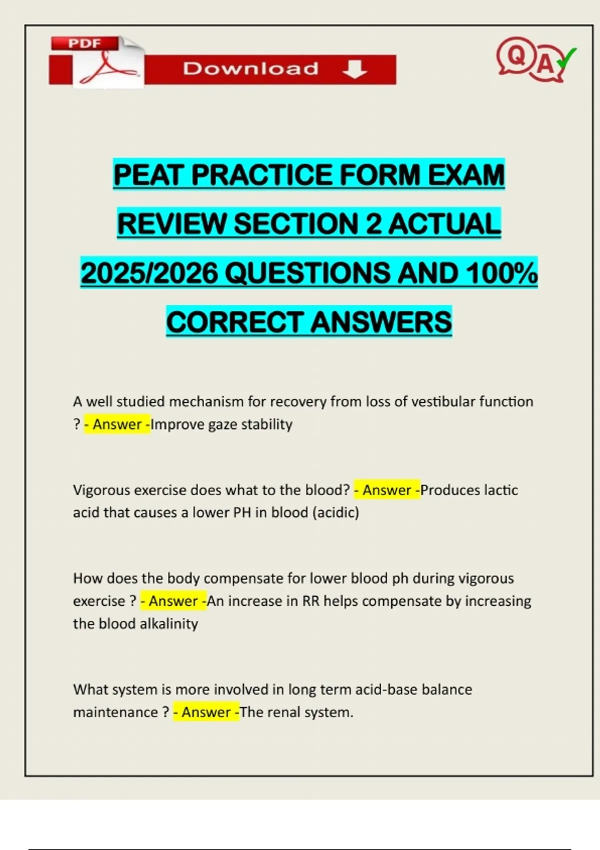 PEAT PRACTICE FORM EXAM REVIEW SECTION 2 ACTUAL 2025/2026 QUESTIONS AND ...