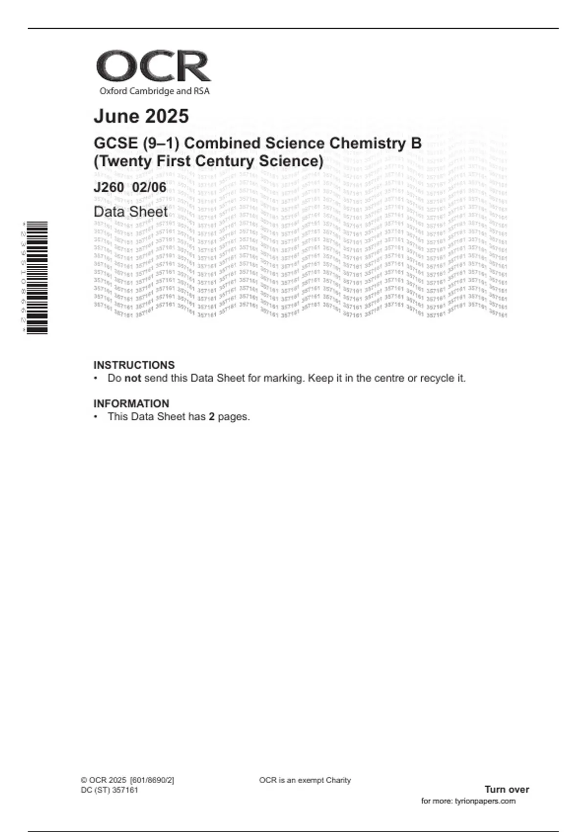 OCR GCSE COMBINED SCIENCE B MAY JUNE 2025 PAPER 2 EQUATION SHEET ...