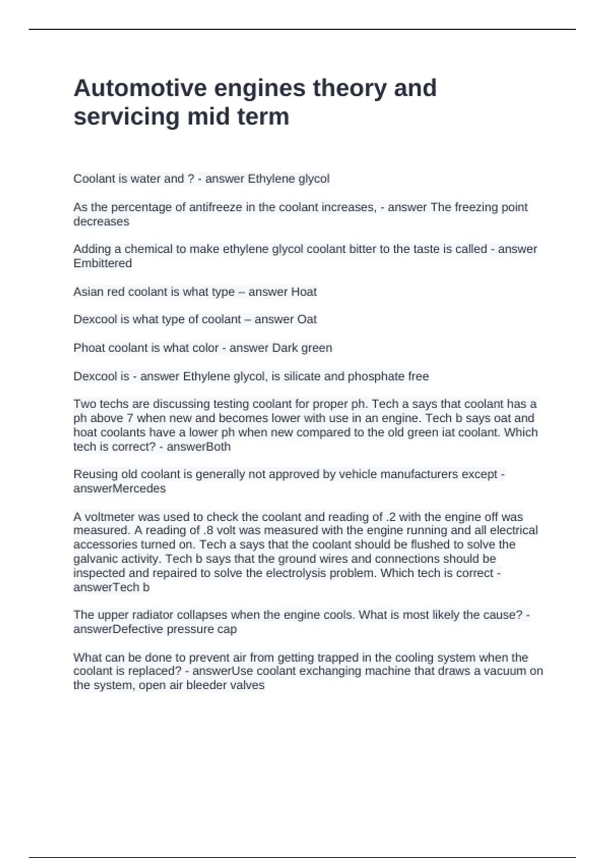 Automotive engines theory and servicing mid term Questions and Answers ...
