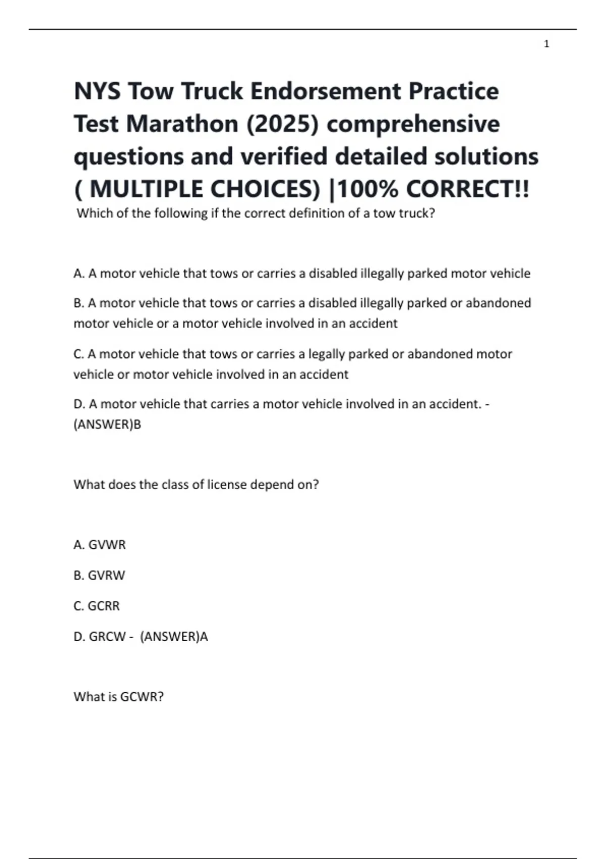 NYS Tow Truck Endorsement Practice Test Marathon (2025) comprehensive ...