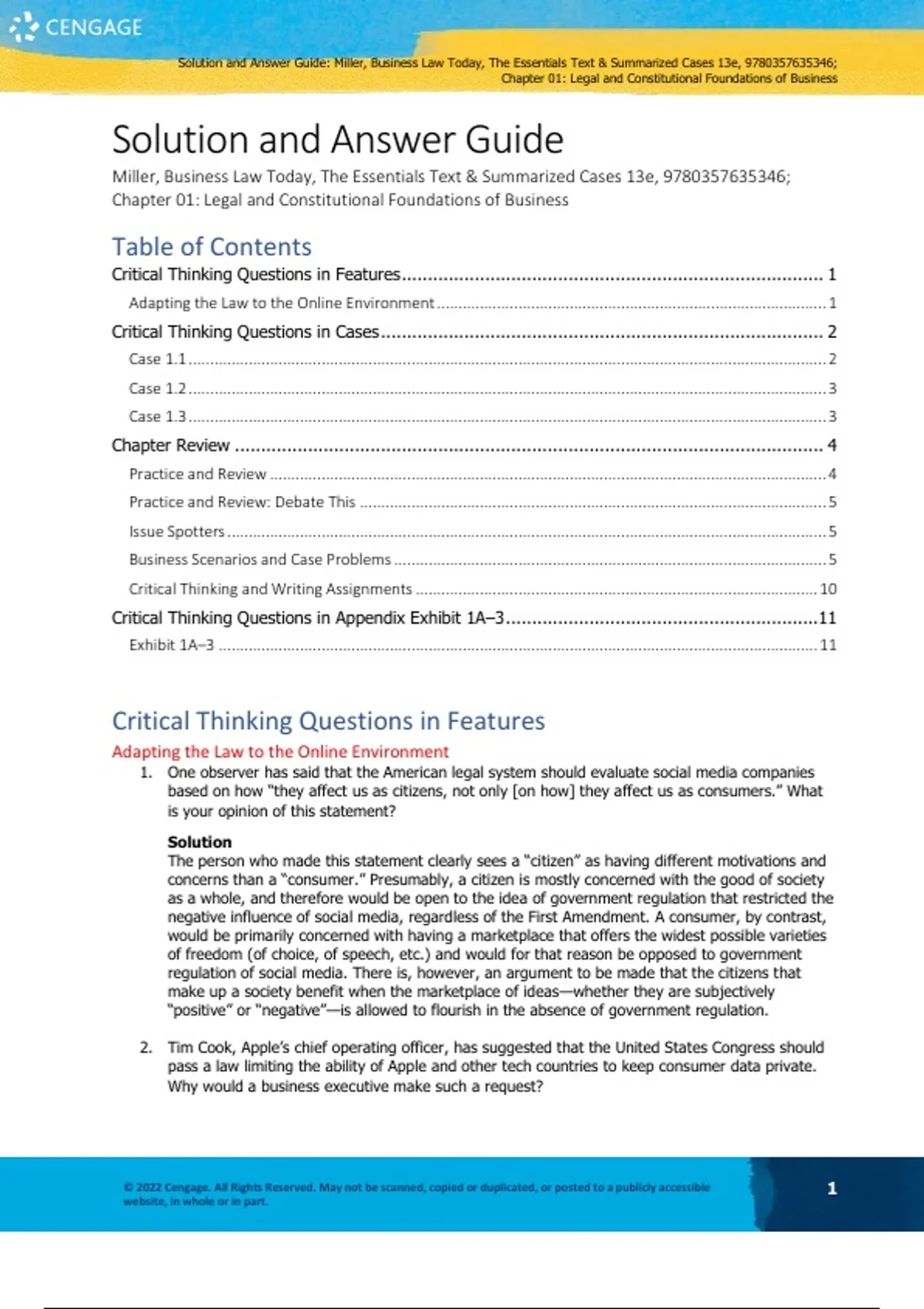 Solution Manual for Business Law Today: The Essentials, 13th Edition by Roger Miller – Verified ...