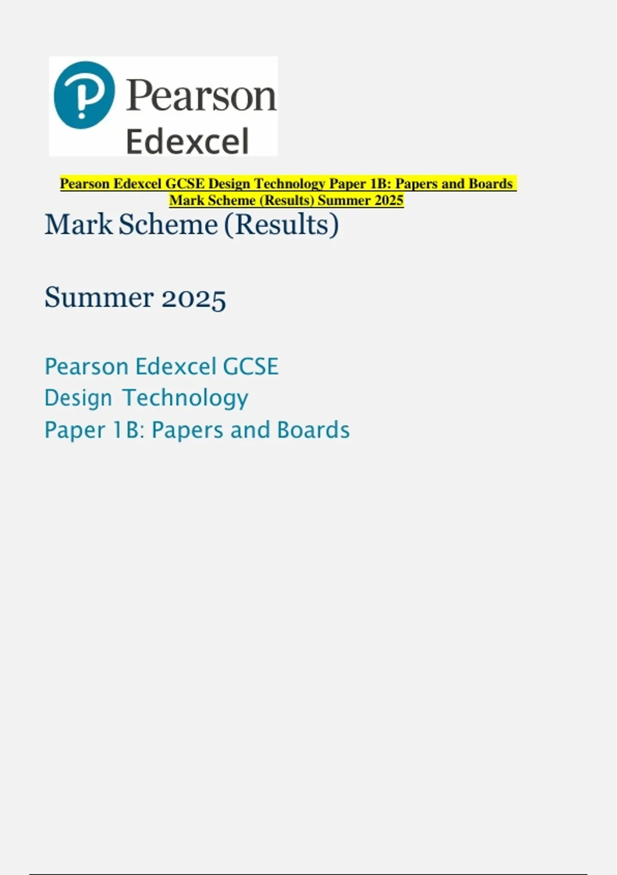 Pearson Edexcel GCSE Design Technology Paper 1B: Papers and Boards Mark ...