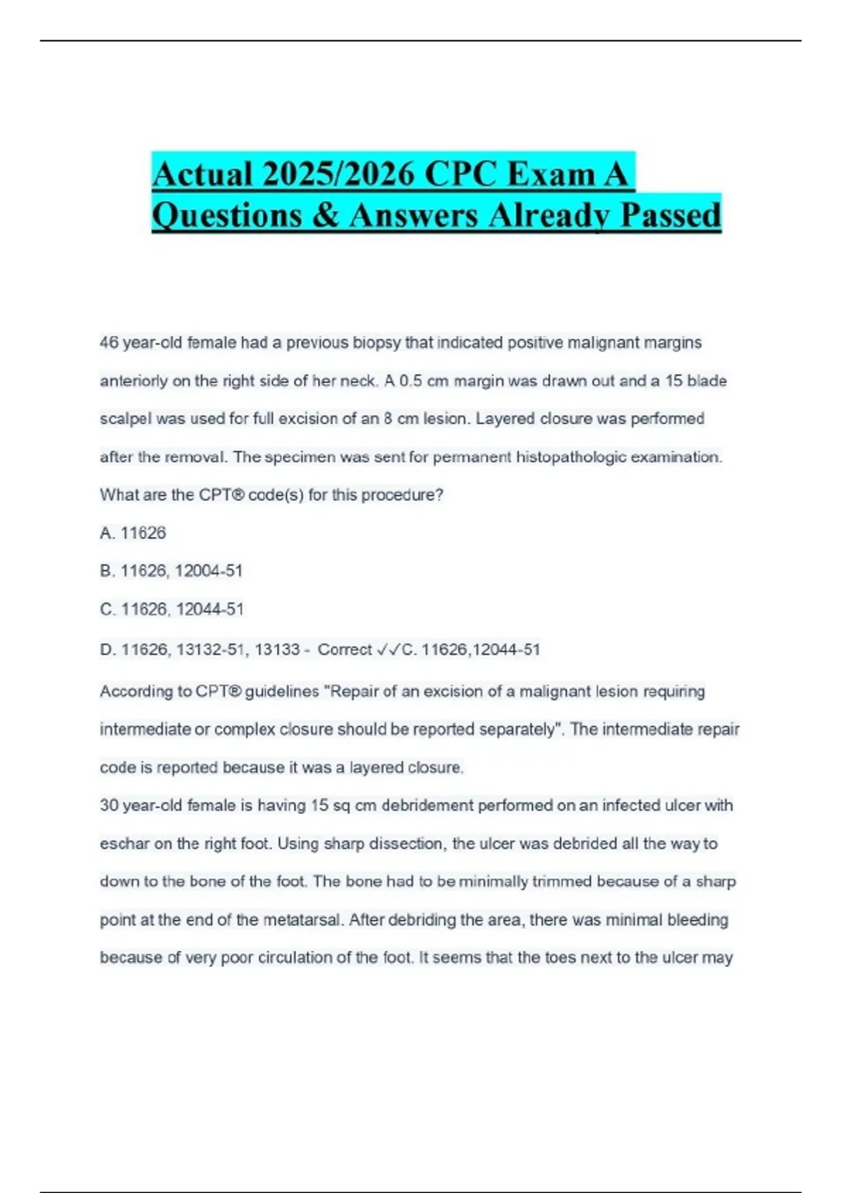 Actual 2025/2026 CPC Exam A Questions & Answers Already Passed - CPC ...