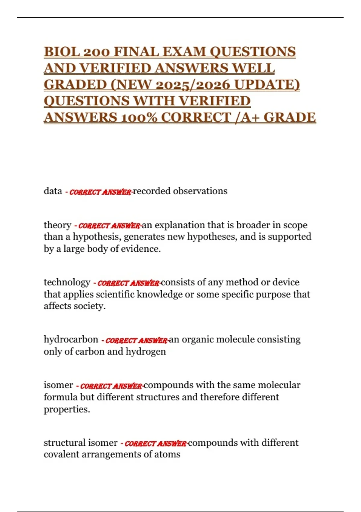 BIOL 200 FINAL EXAM QUESTIONS AND VERIFIED ANSWERS WELL GRADED (NEW ...
