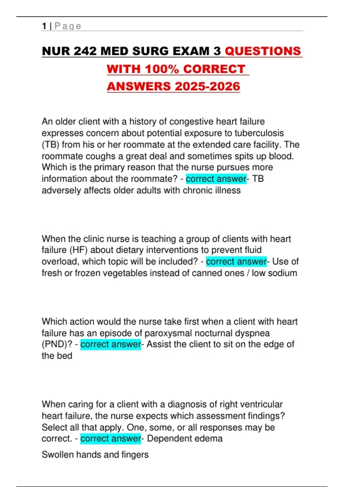 NUR 242 MED SURG EXAM 3 QUESTIONS WITH 100% CORRECT ANSWERS - NUR 242 ...