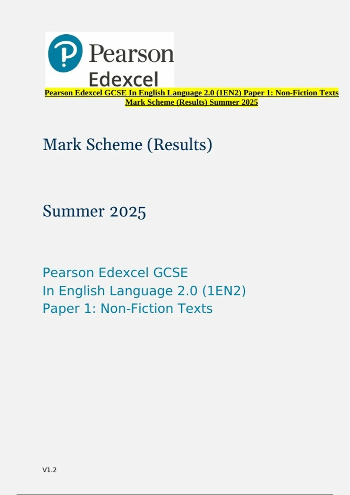 Pearson Edexcel GCSE In English Language 2.0 (1EN2) Paper 1: Non ...