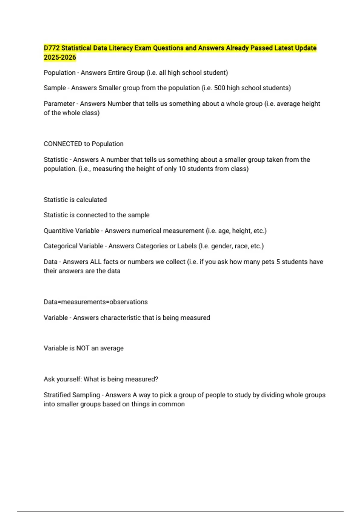D772 Statistical Data Literacy Exam Questions and Answers Already ...