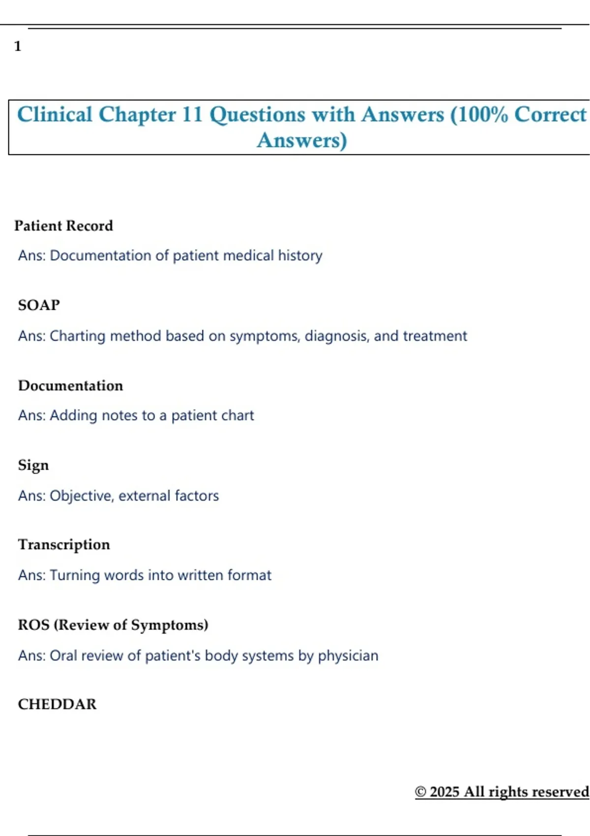 Clinical Chapter 11 Questions with Answers (100% Correct Answers ...