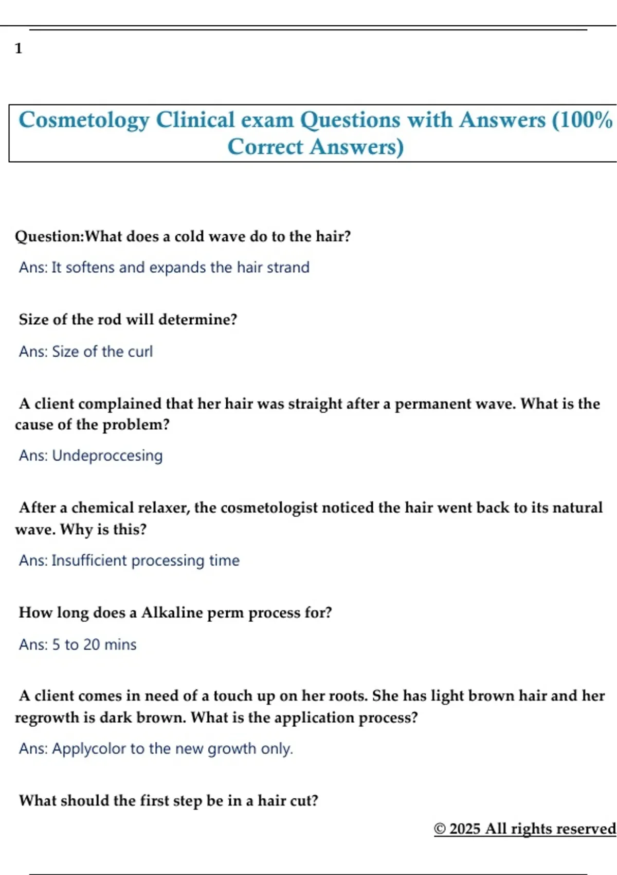 Cosmetology Clinical exam Questions with Answers (100% Correct Answers ...