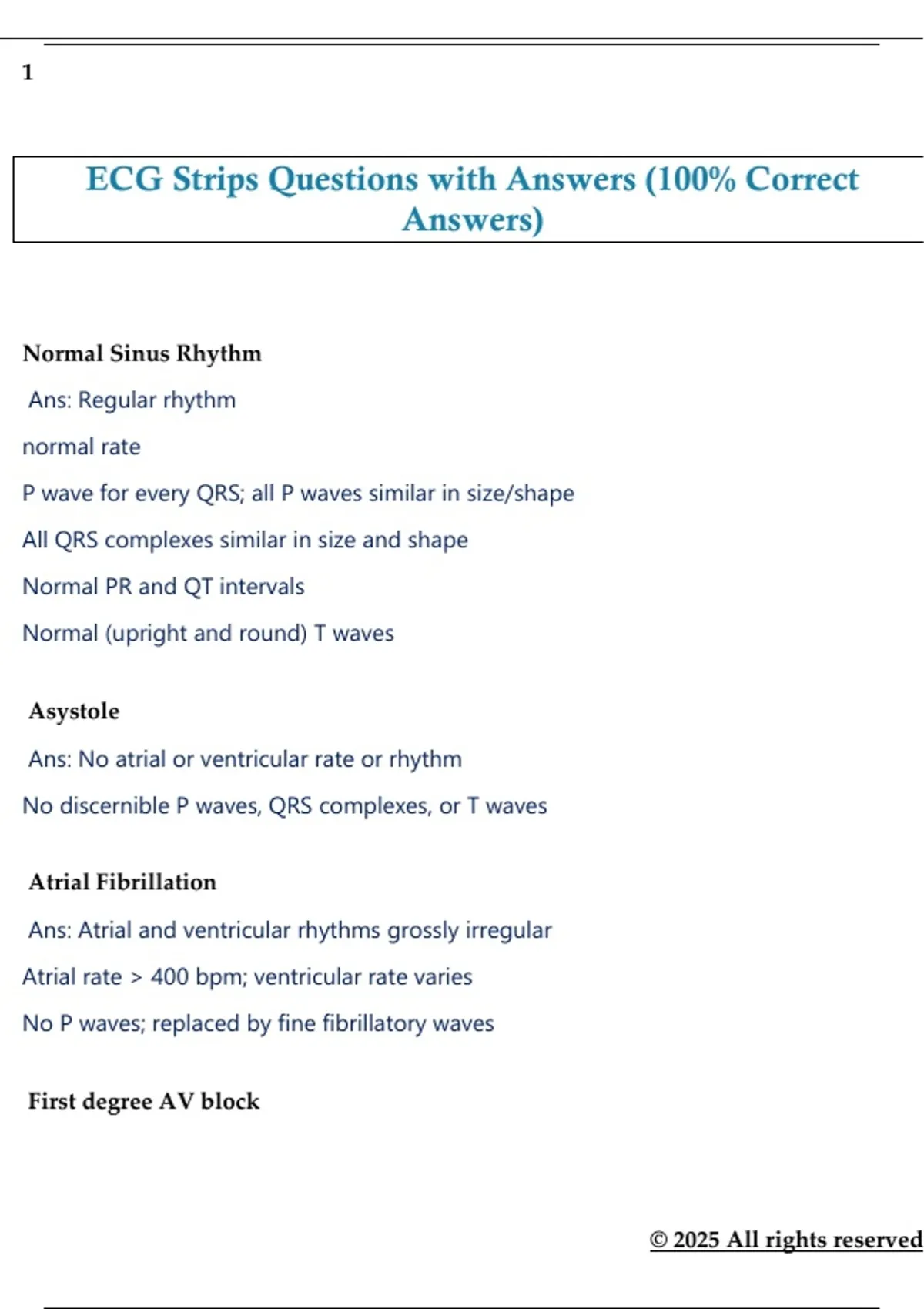 ECG Strips Questions with Answers (100% Correct Answers) - ECG - Stuvia US