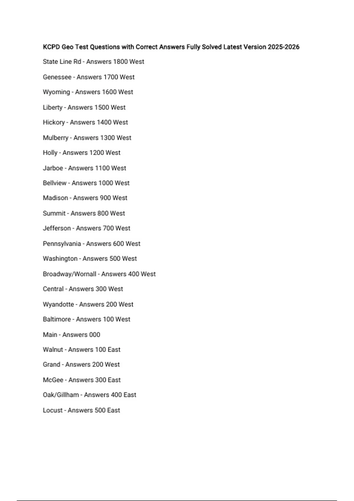 KCPD Geo Test Questions with Correct Answers Fully Solved Latest ...