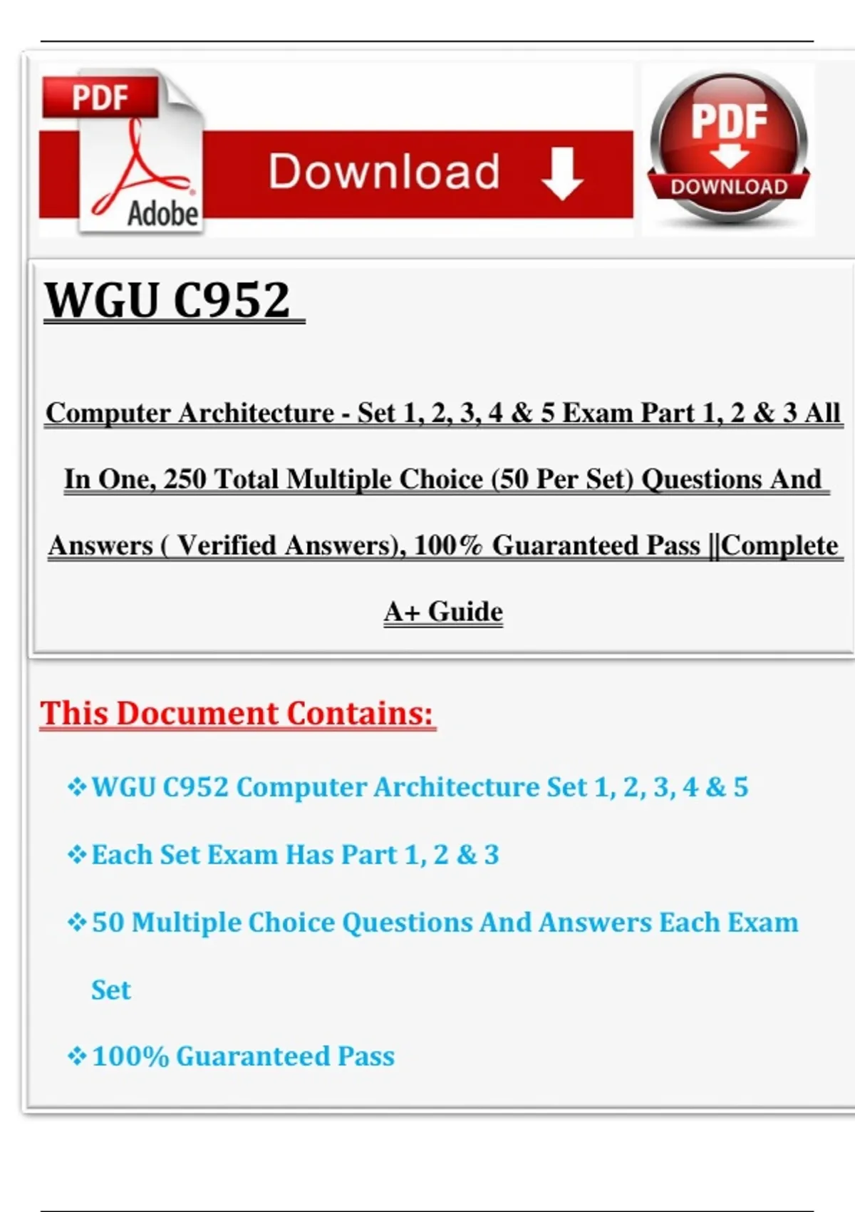 WGU C952 Computer Architecture - Set 1, 2, 3, 4 & 5 Exam Part 1, 2 & 3 ...