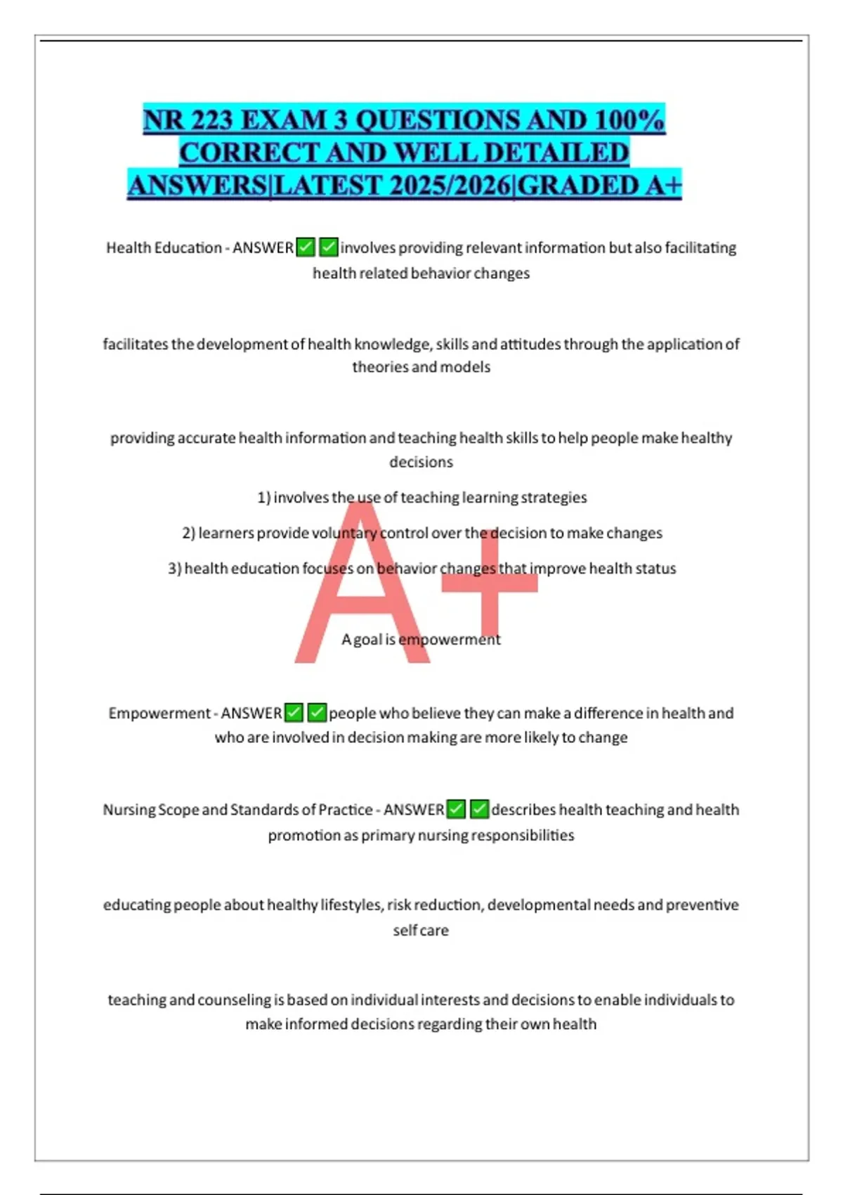 NR 223 EXAM 3 QUESTIONS AND 100% CORRECT AND WELL DETAILED ANSWERS ...