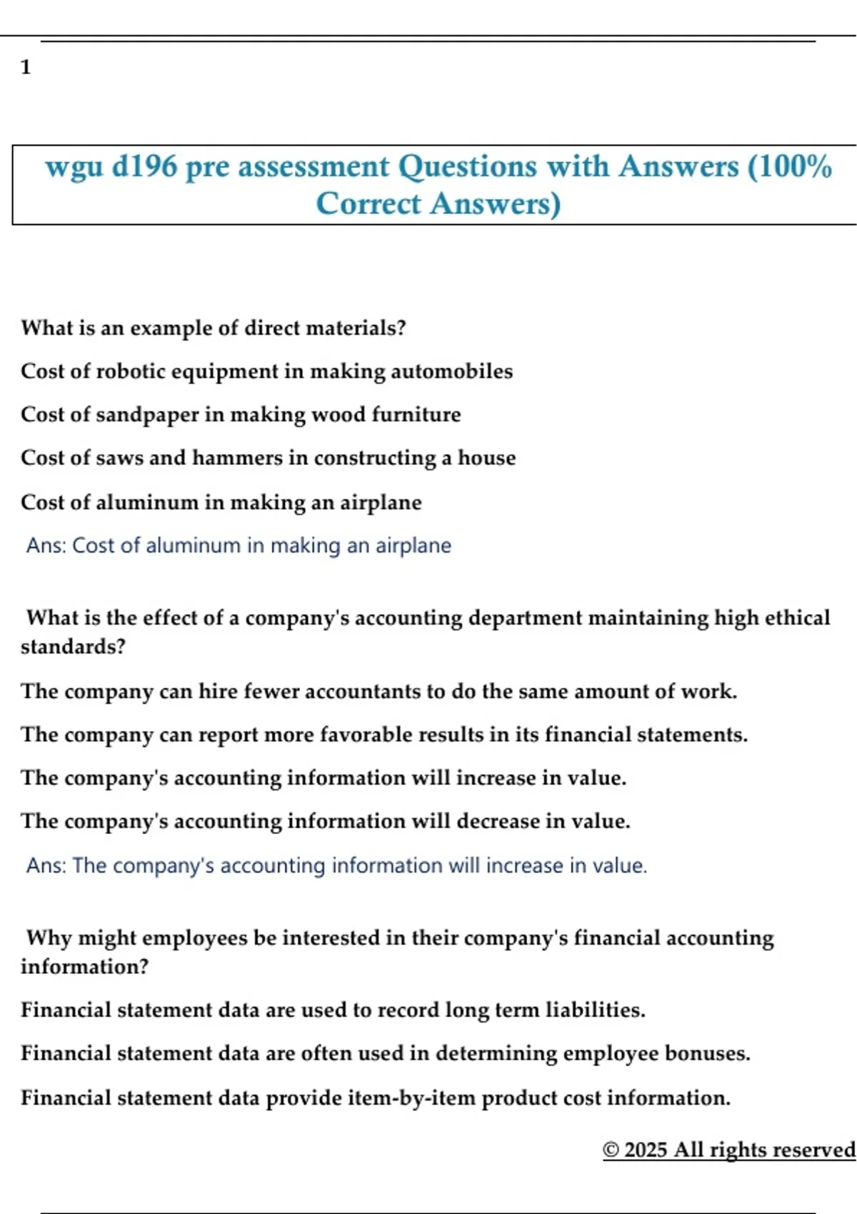 wgu d196 pre assessment Questions with Answers (100% Correct Answers ...