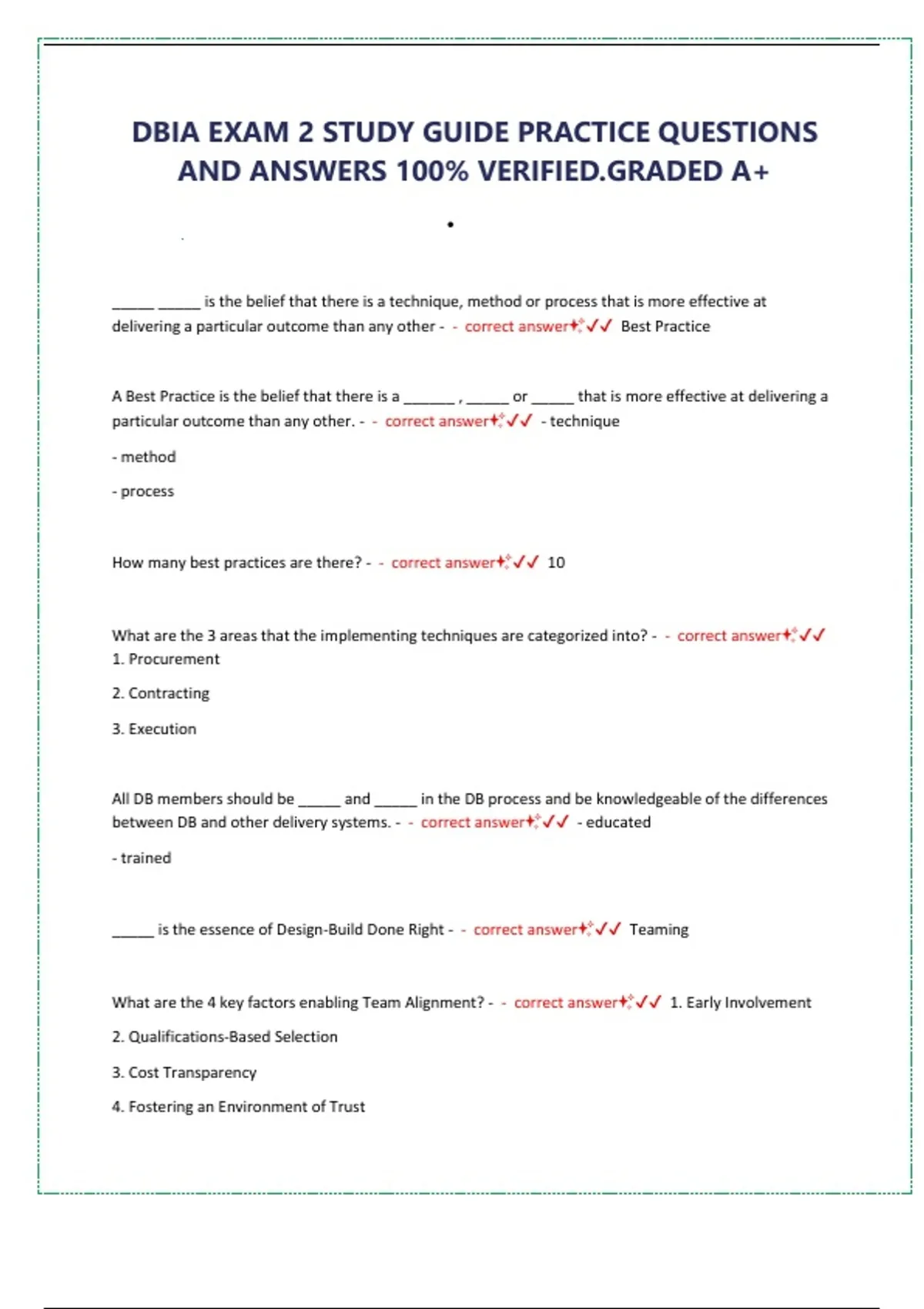 DBIA Exam 2 Study Guide (2025/2026) – 100% Verified Practice Questions ...