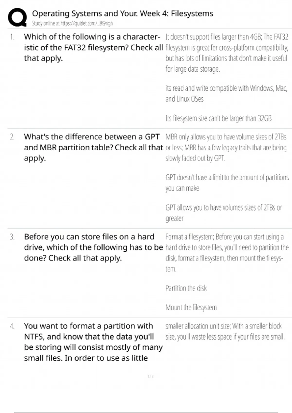 OS Week 4 Filesystems Exam / Operating Systems Study Guide / 2025 ...