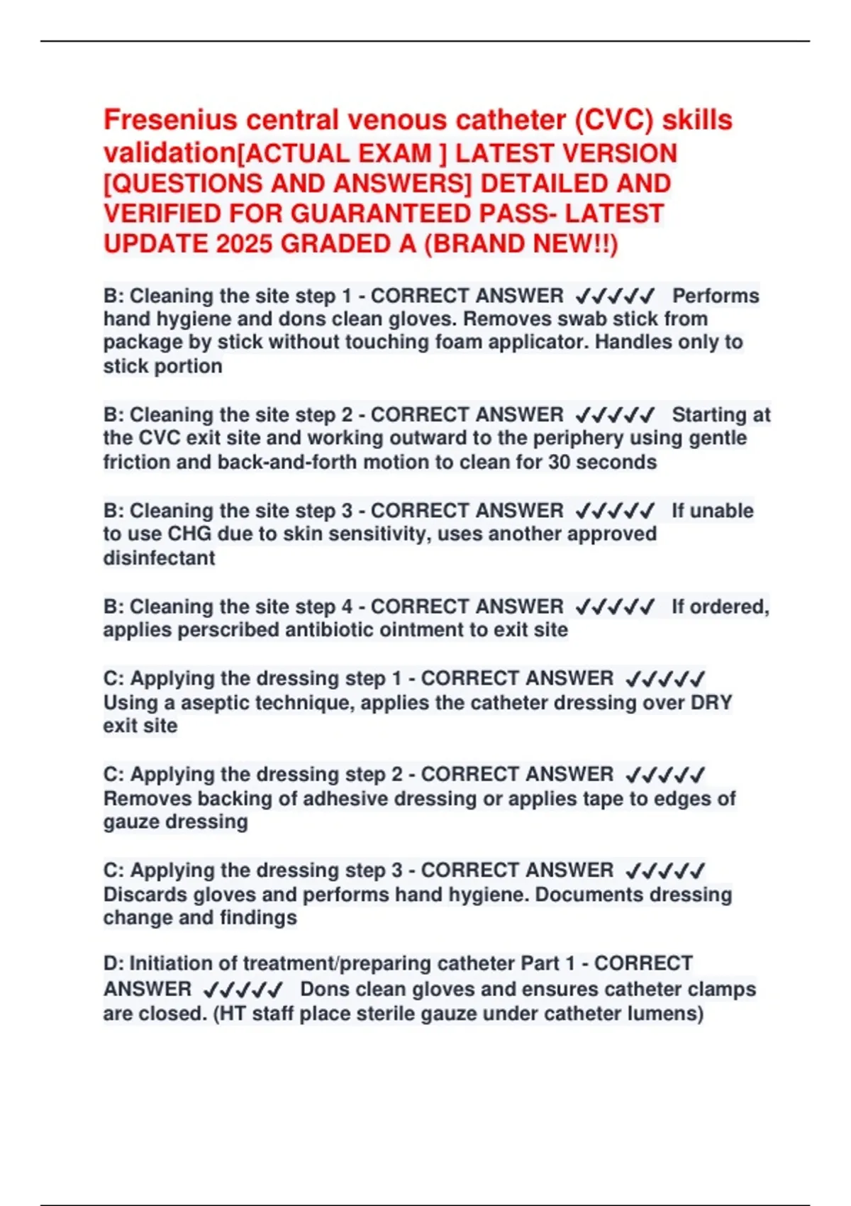 Exam (elaborations) Fresenius central venous catheter 2025.pdf BUNDLE ...