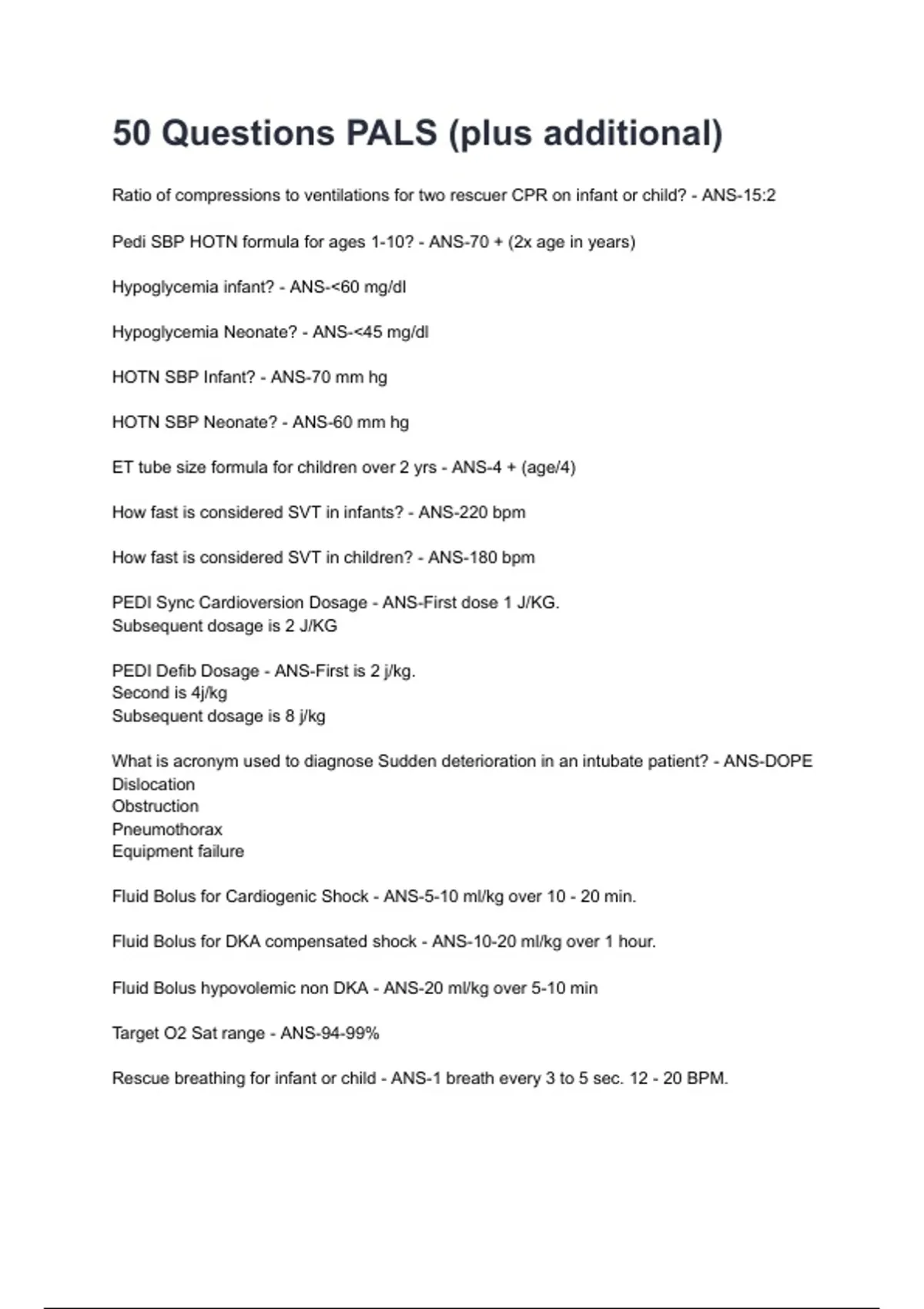 50 Questions PALS (plus additional) Questions and answers graded A+ ...