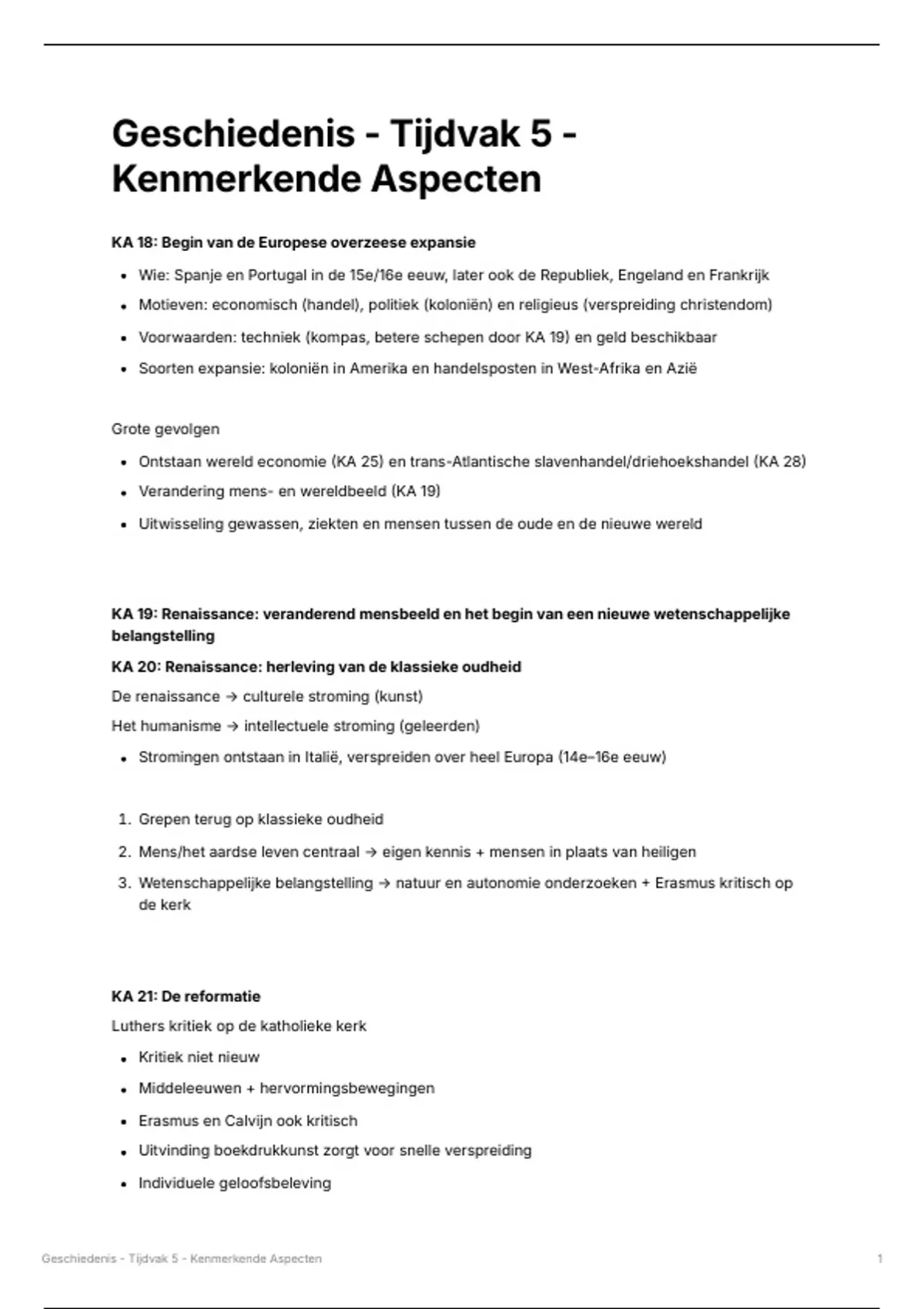 Geschiedenis - Tijdvak 5 - Kenmerkende aspecten (samenvatting/overzicht ...