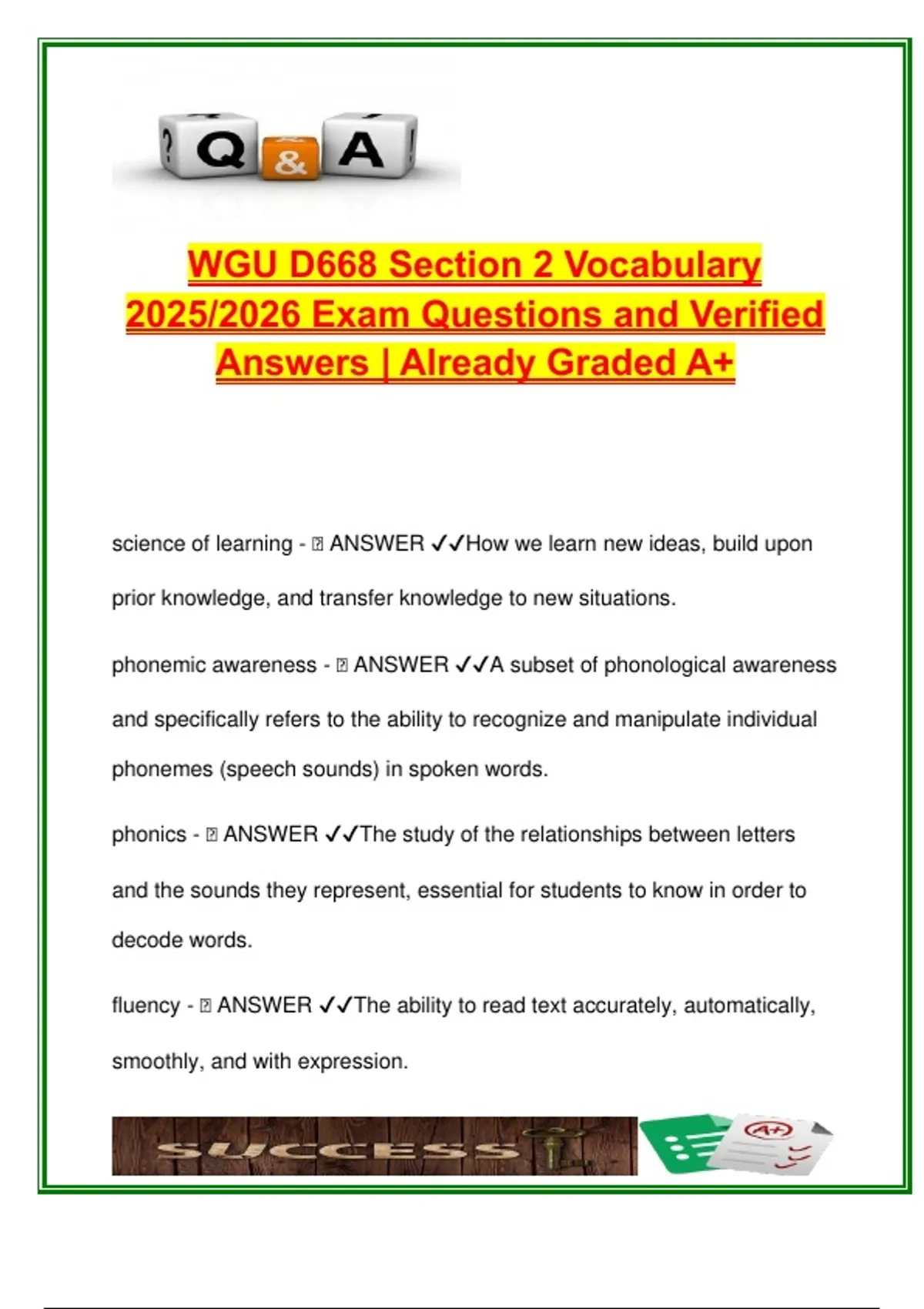 WGU D668 Section 2 Vocabulary – 60+ Verified Literacy Terms on Phonemic ...