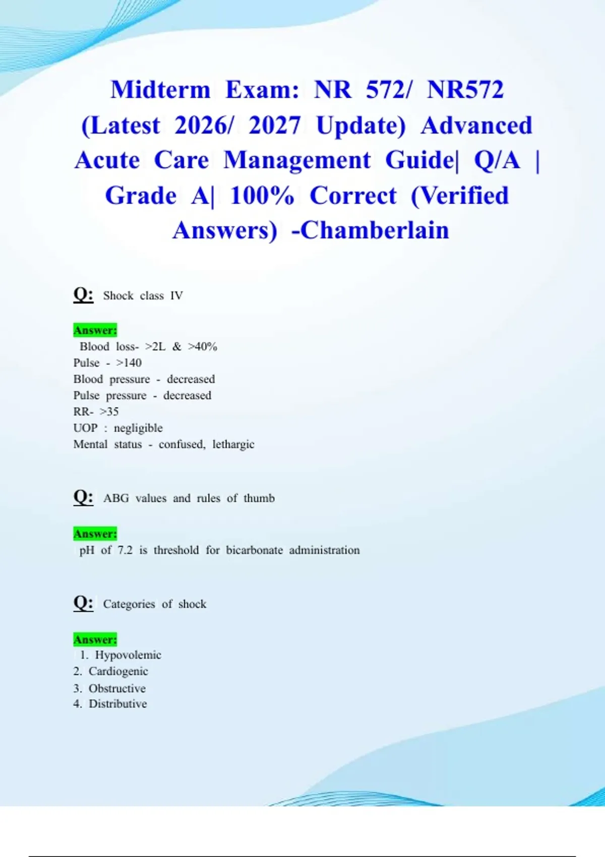 Midterm Exam: NR 572/ NR572 (Latest 2026/ 2027 Update) Advanced Acute ...