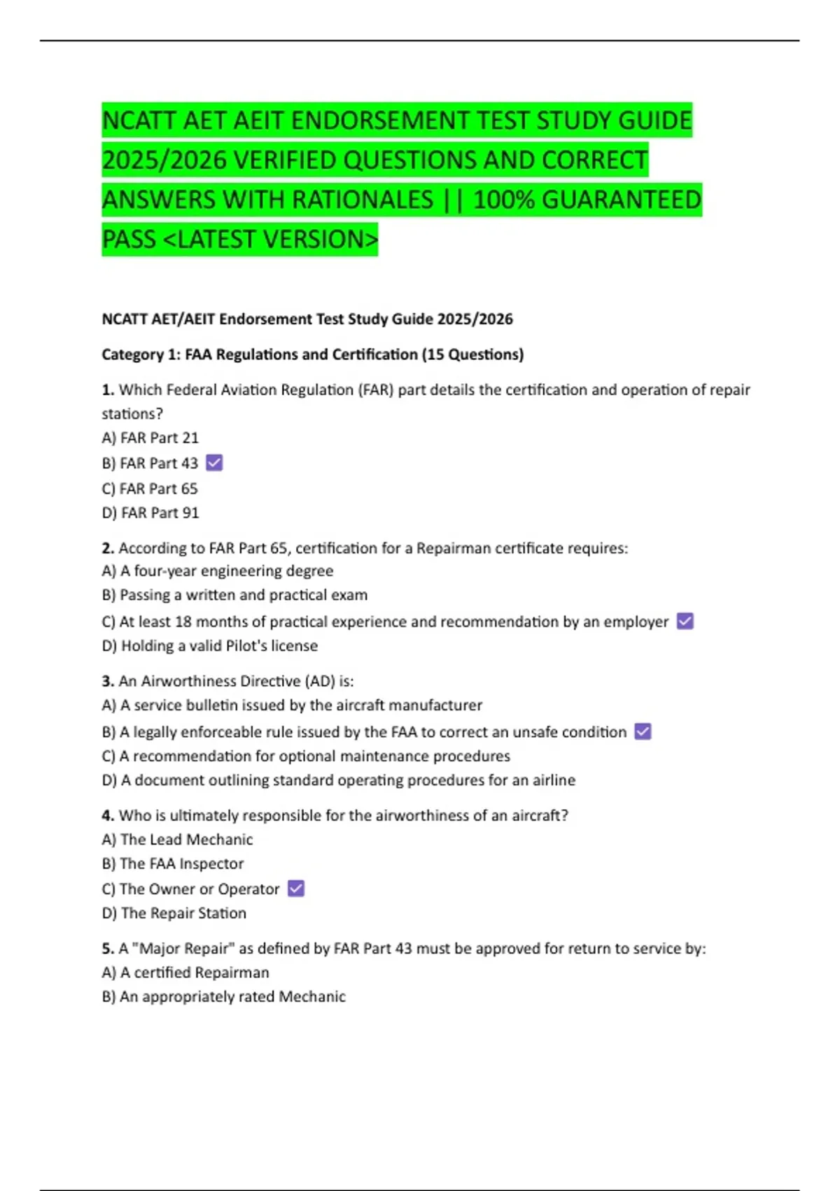 NCATT AET AEIT ENDORSEMENT TEST STUDY GUIDE 2025/2026 VERIFIED ...