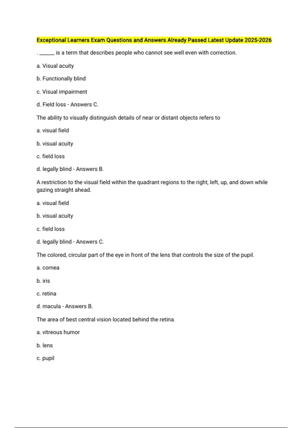 Exceptional Learners Exam Questions and Answers Already Passed Latest ...