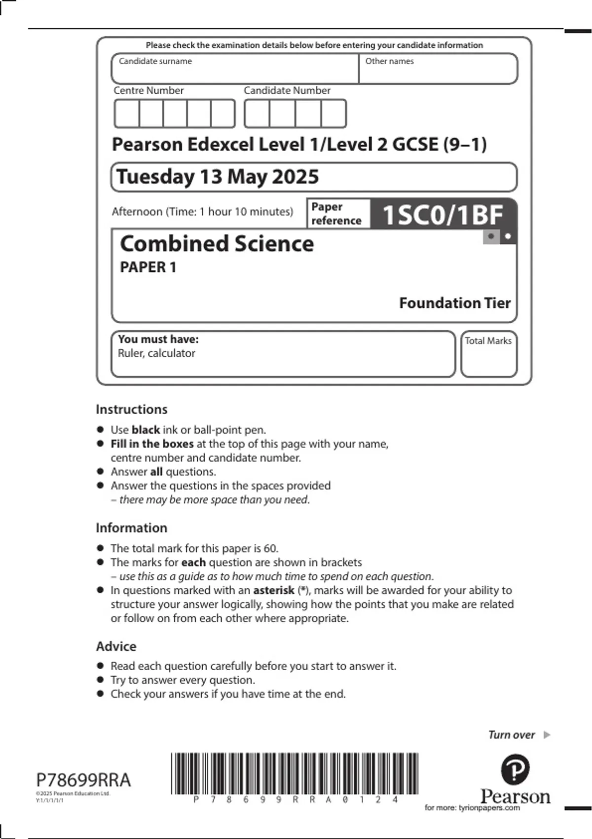 EDEXCEL GCSE COMBINED SCIENCE BIOLOGY MAY JUNE 2025 PAPER 1 F QUESTION ...