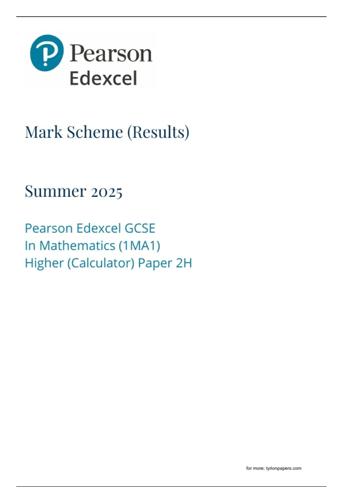 EDEXCEL GCSE MATHS MAY JUNE 2025 PAPER 2 HIGHER MARK SCHEME - Maths ...