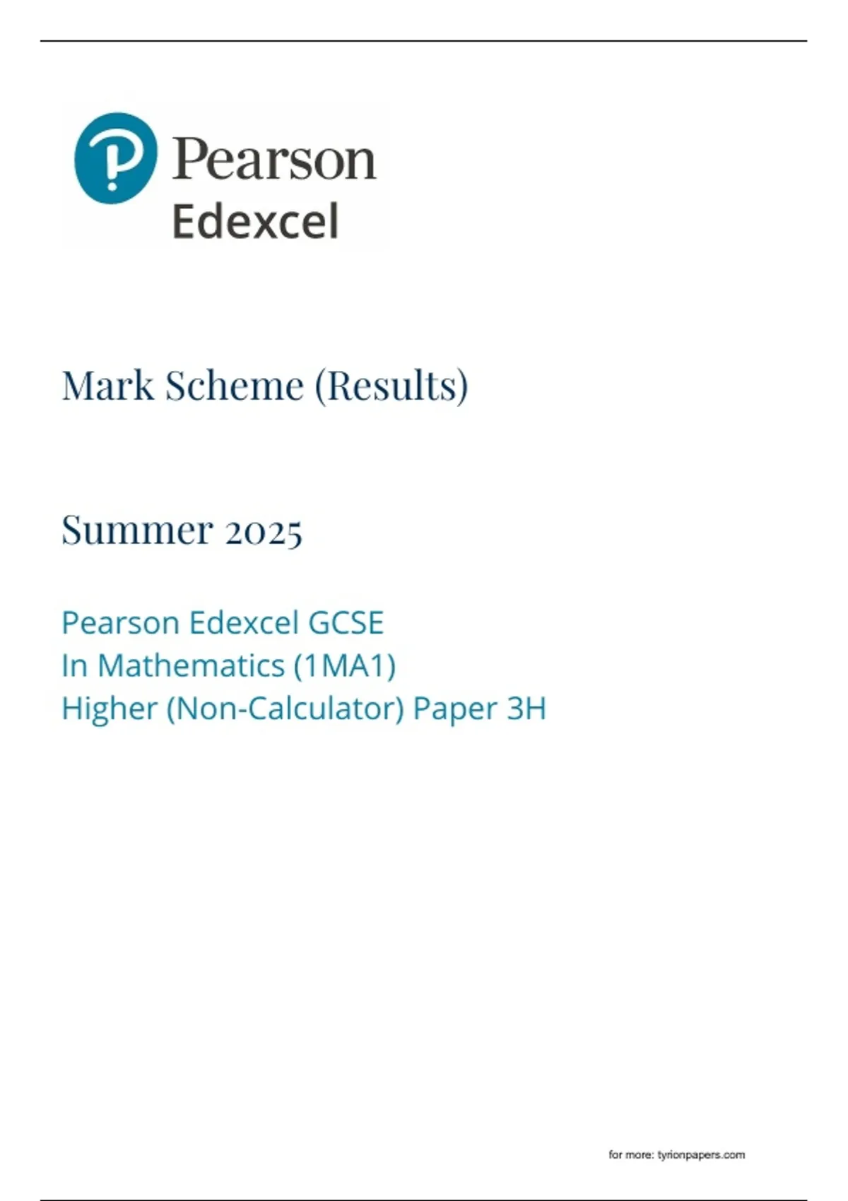 EDEXCEL GCSE MATHS MAY JUNE 2025 PAPER 3 HIGHER MARK SCHEME - Maths ...