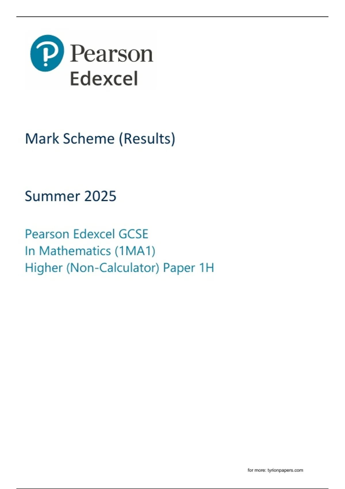 EDEXCEL GCSE MATHS MAY JUNE 2025 PAPER 1 HIGHER MARK SCHEME - Maths ...
