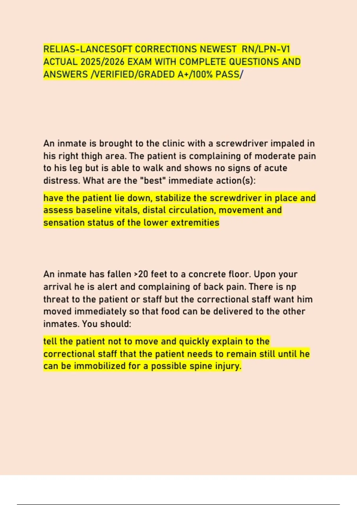 RELIAS-LANCESOFT CORRECTIONS NEWEST RN/LPN-V1 ACTUAL 2025/2026 EXAM ...