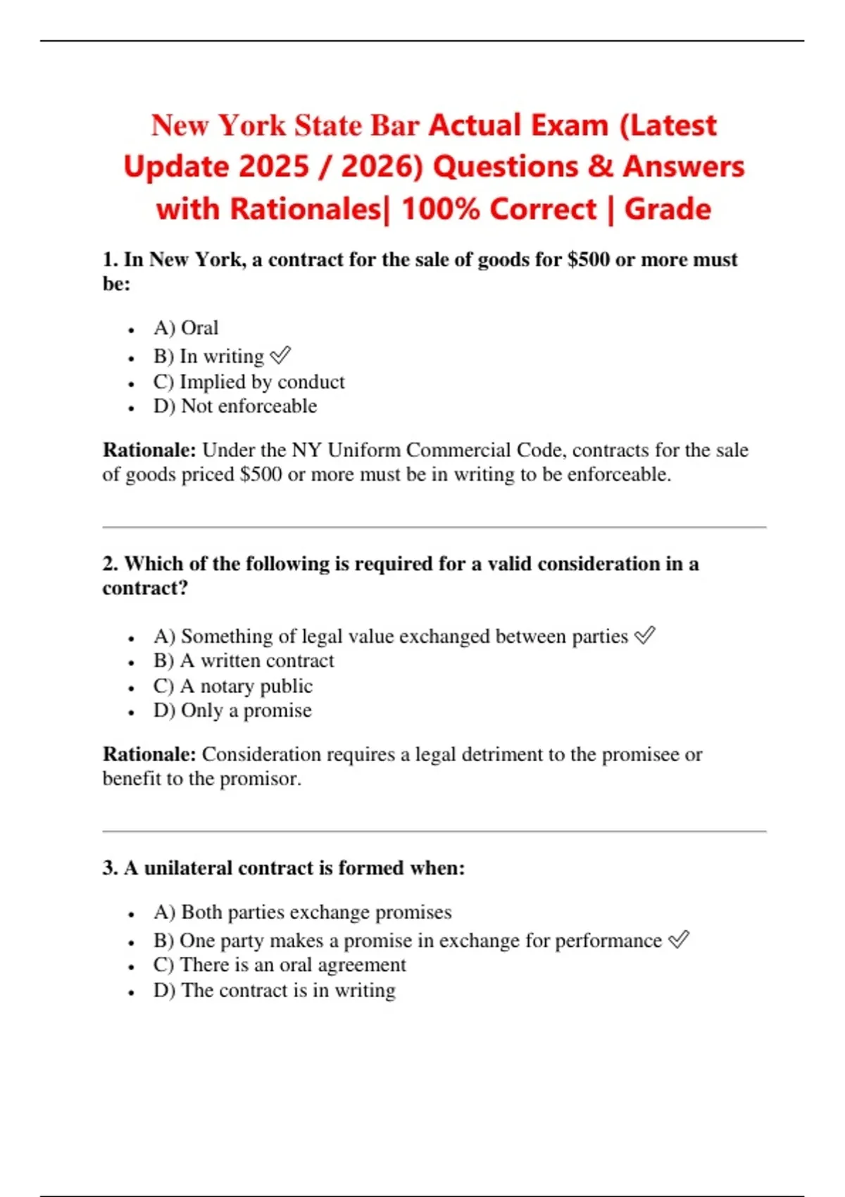 New York State Bar Actual Exam (Latest Update 2025 / 2026) Questions ...