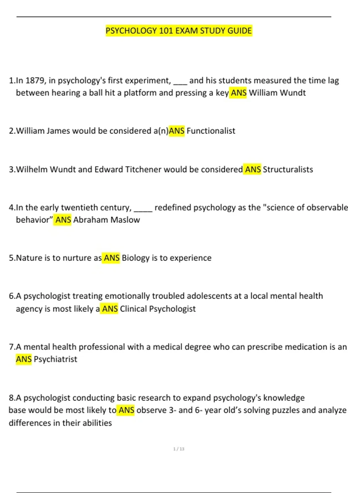 Psychology 101 Final Review Mega Bundle 2025–2026: Cognitive Systems ...