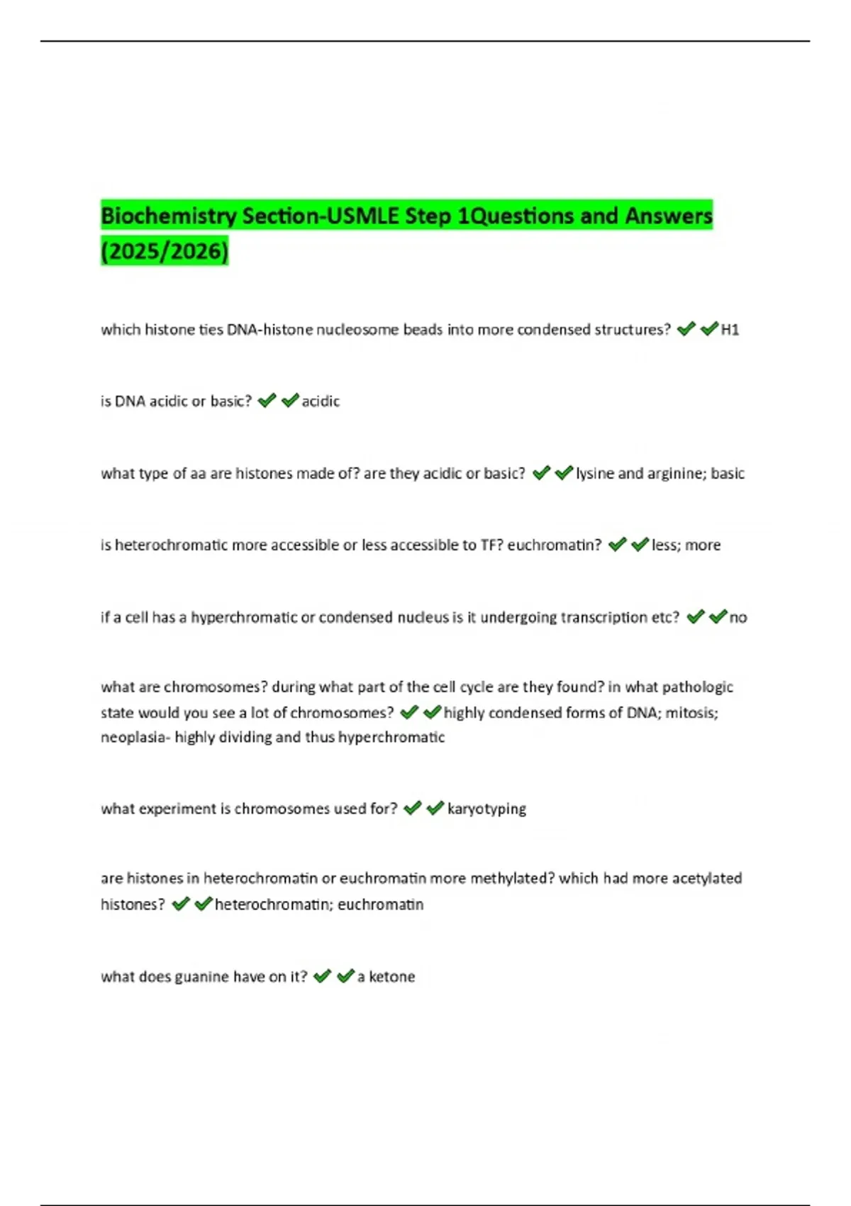 Biochemistry Section-USMLE Step 1Questions and Answers (2025/2026 ...