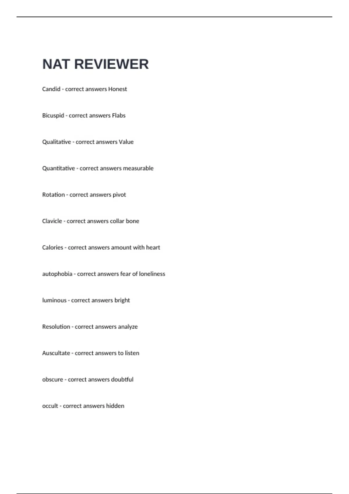 NAT REVIEWER EXAM QUESTIONS WITH CORRECT DETAILED ANSWERS. - NAT ...