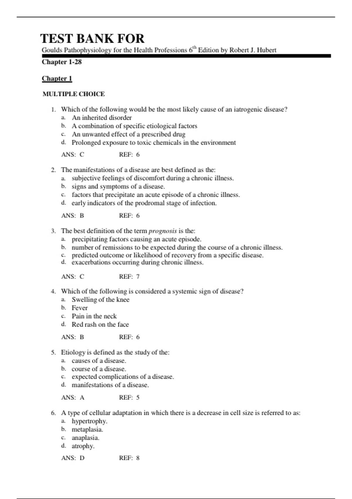 Test Bank For Goulds Pathophysiology for the Health Professions 6th ...