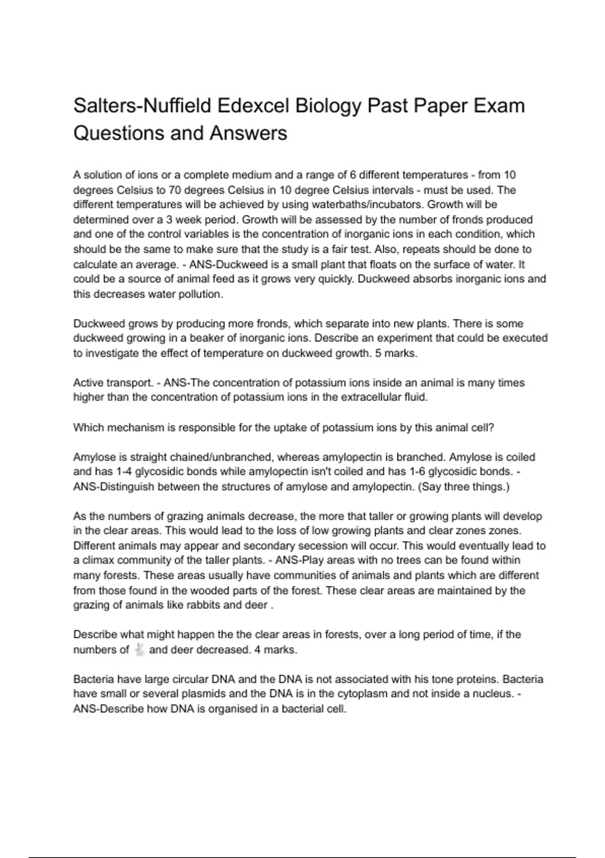 Salters-Nuffield Edexcel Biology Past Paper Exam Questions and Answers ...