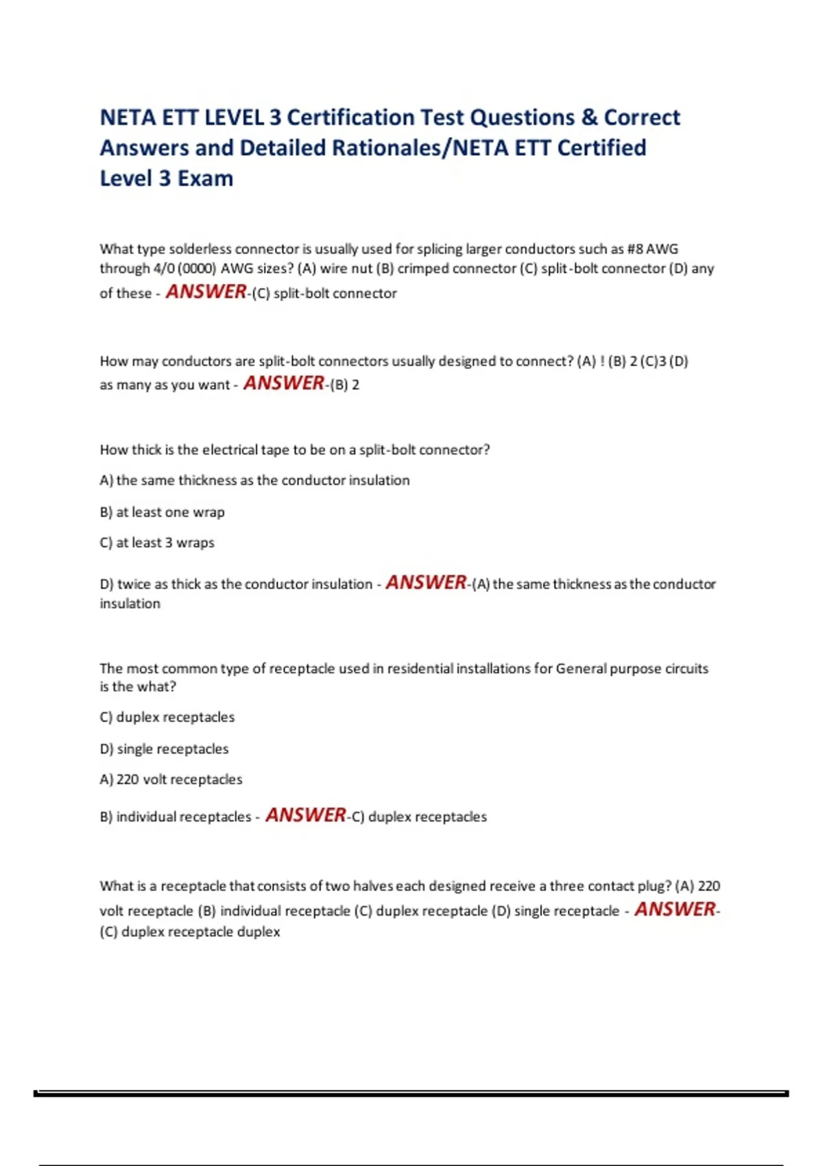 NETA ETT LEVEL 3 Certification Test Questions & Correct Answers and ...