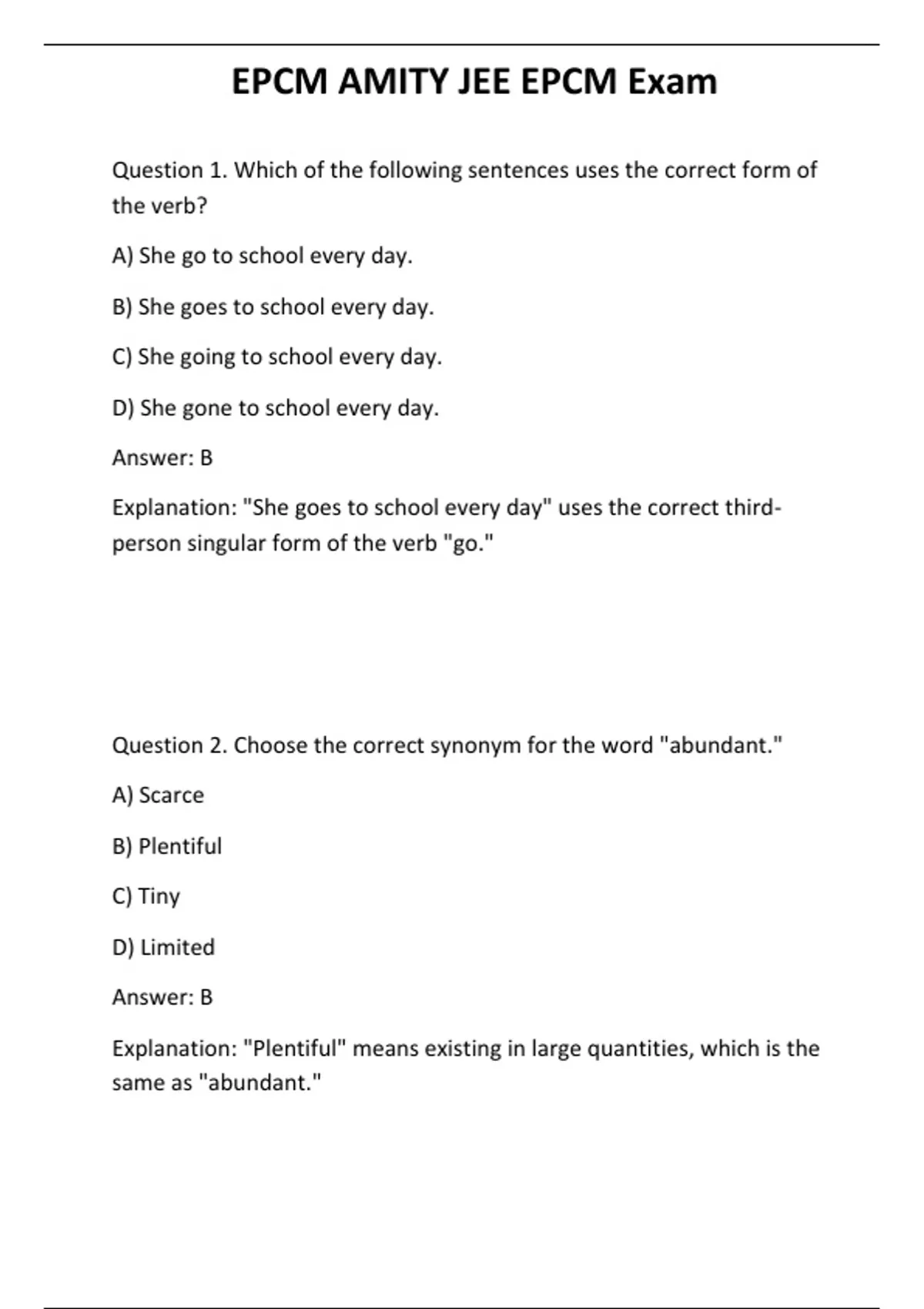 EPCM AMITY JEE EPCM Exam - Computer - Stuvia US