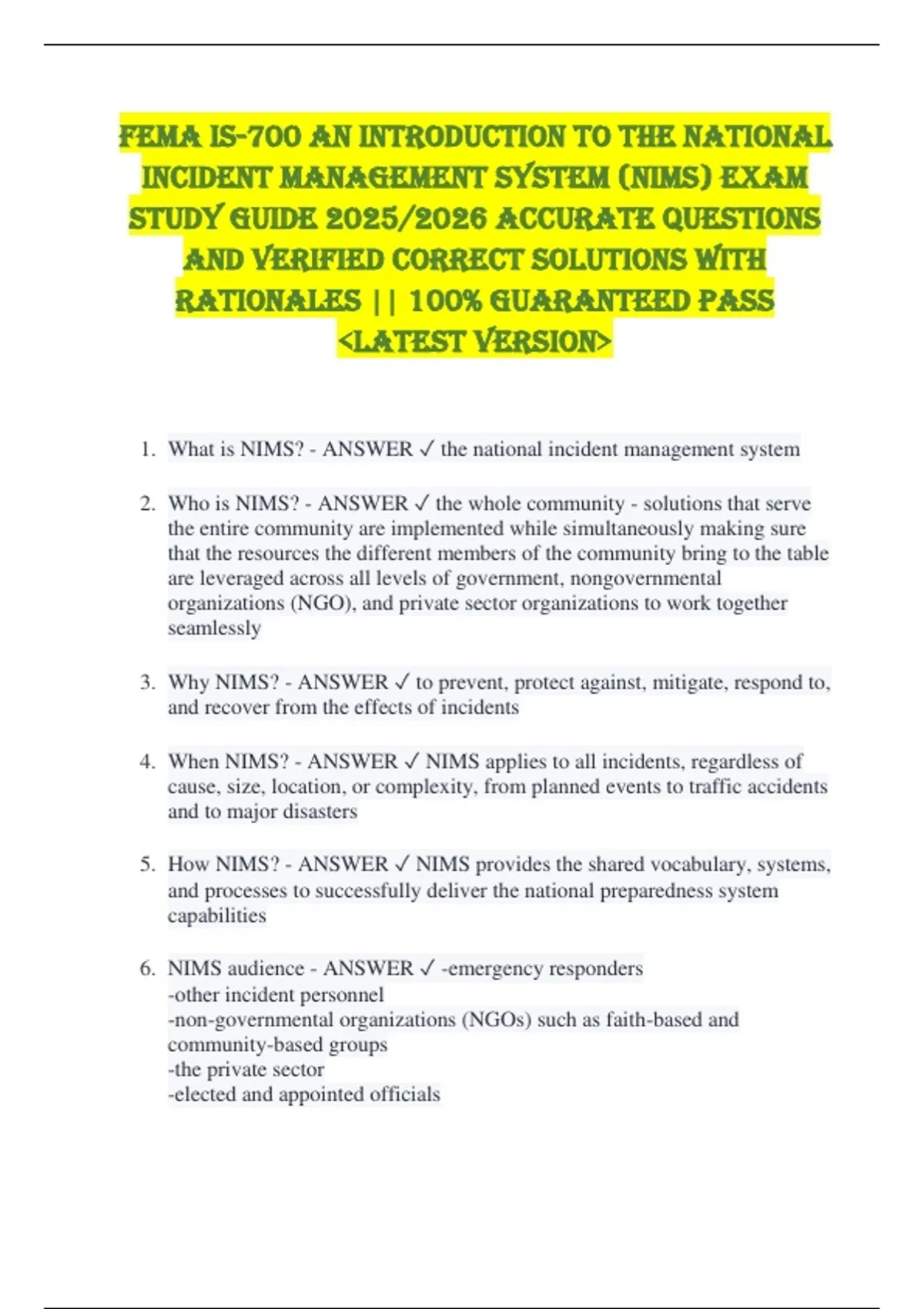 FEMA IS-700 An Introduction to the National Incident Management System ...