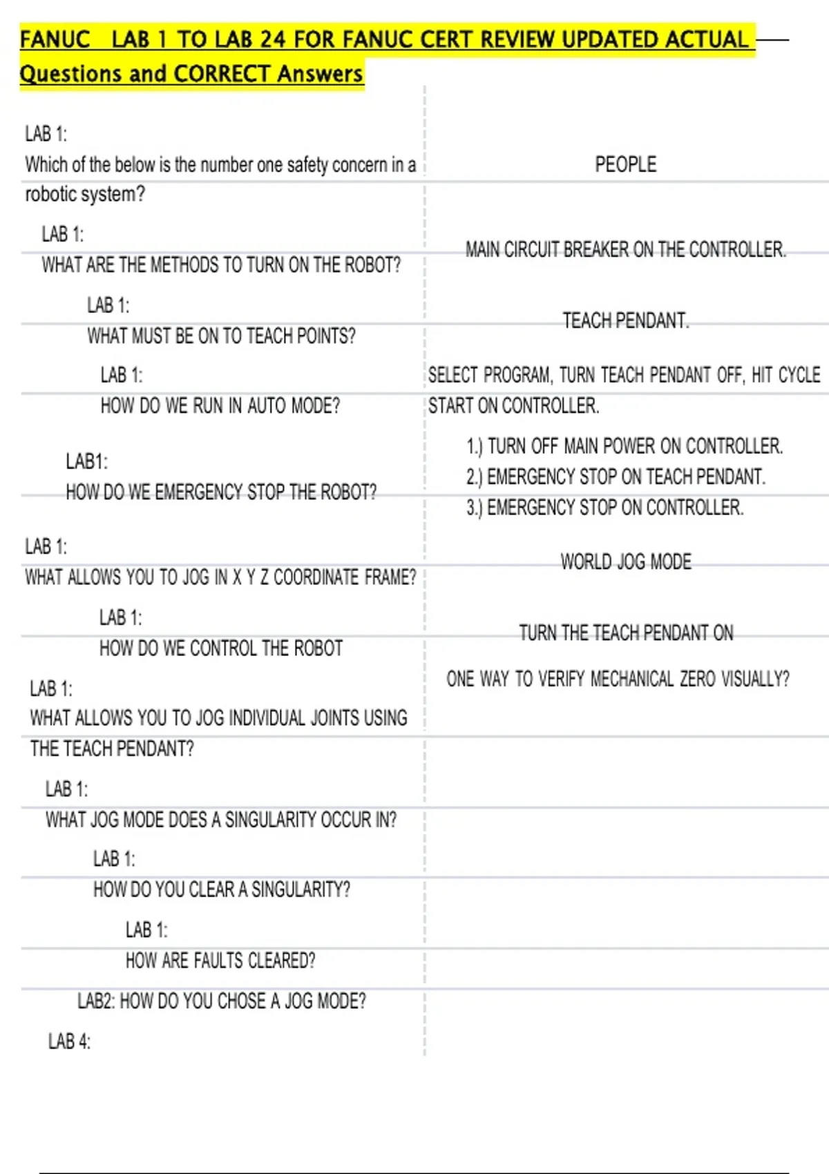 FANUC LAB 1 TO LAB 24 FOR FANUC CERT REVIEW UPDATED ACTUAL Questions ...