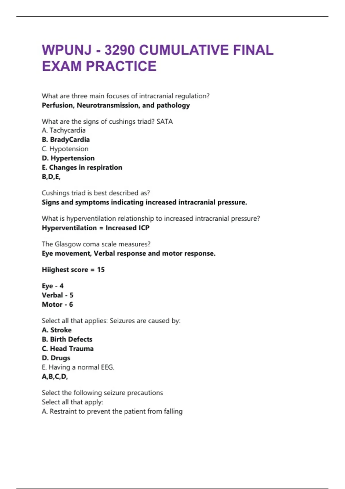 WPUNJ - 3290 CUMULATIVE FINAL EXAM PRACTICE QUESTIONS & ANSWERS ...