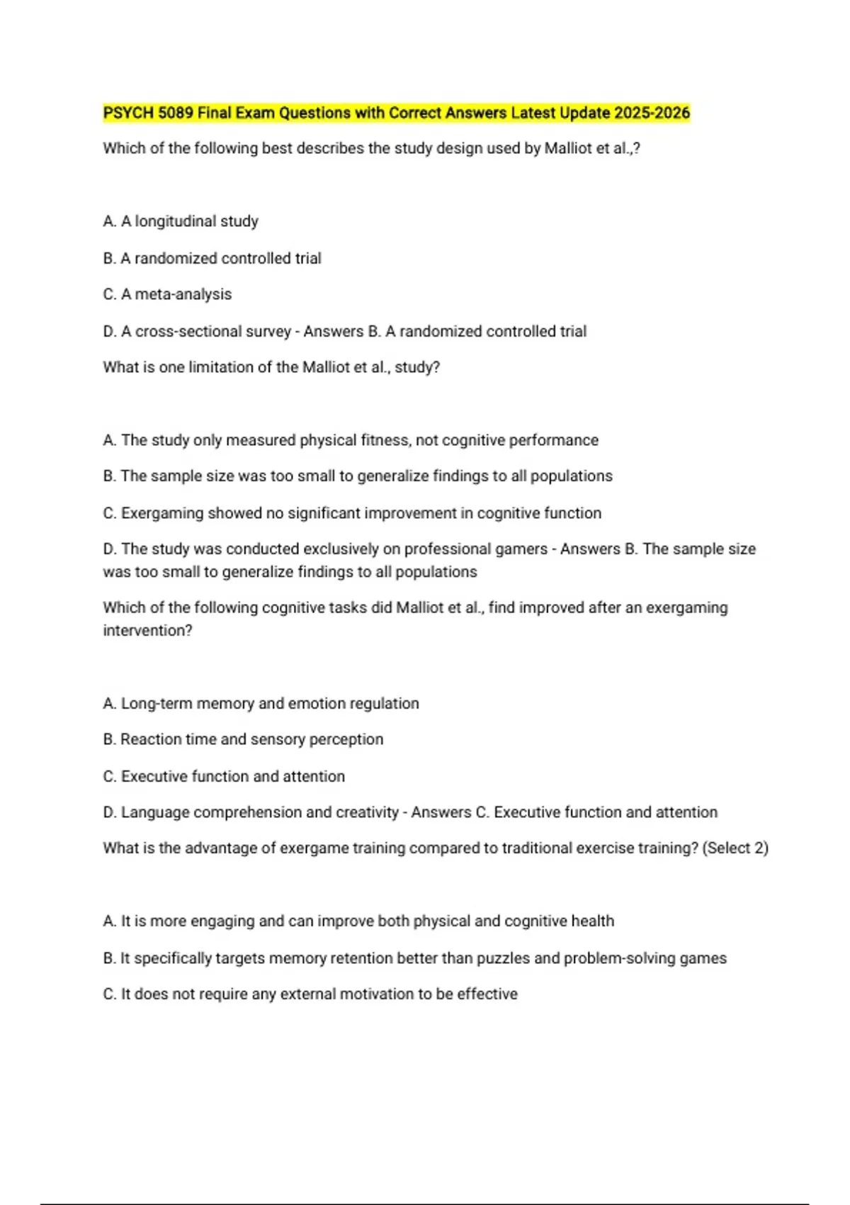 PSYCH 5089 Final Exam Questions with Correct Answers Latest Update ...