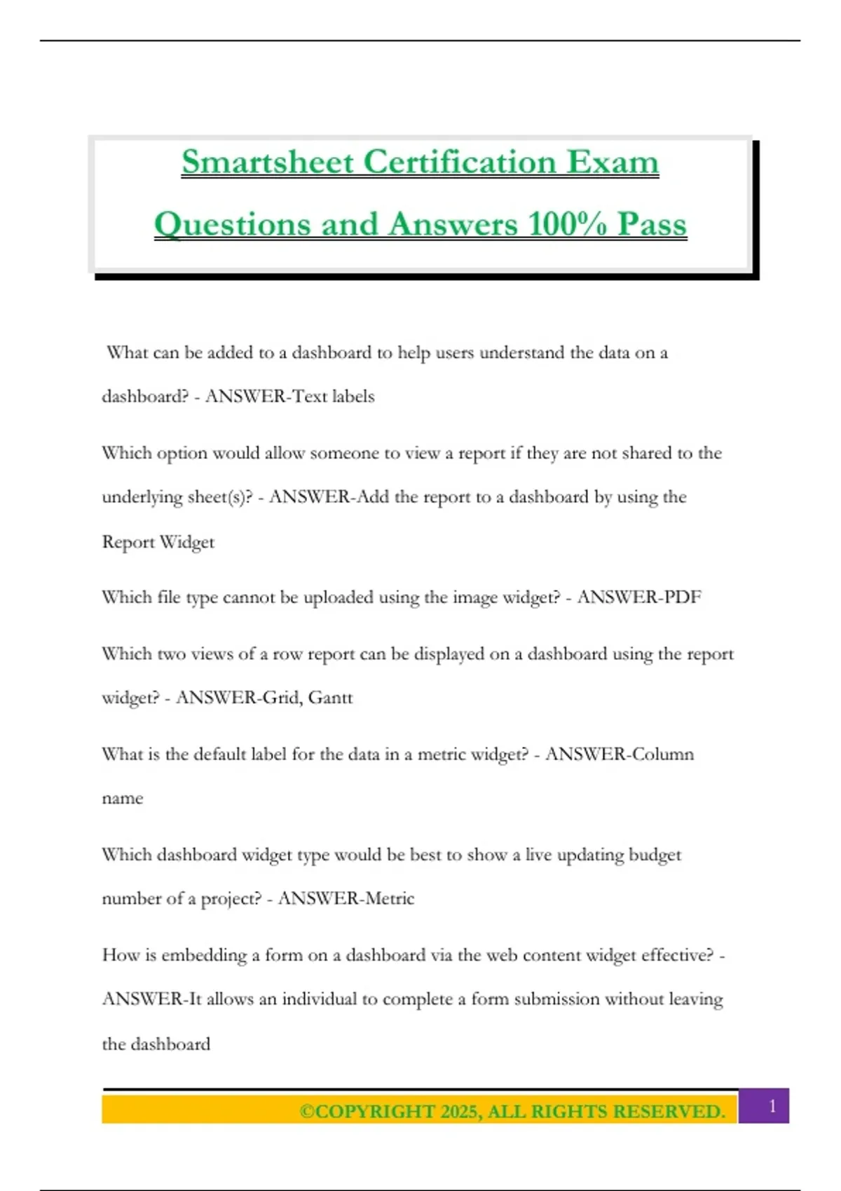 Smartsheet Certification Exam Questions and Answers 100% Pass ...