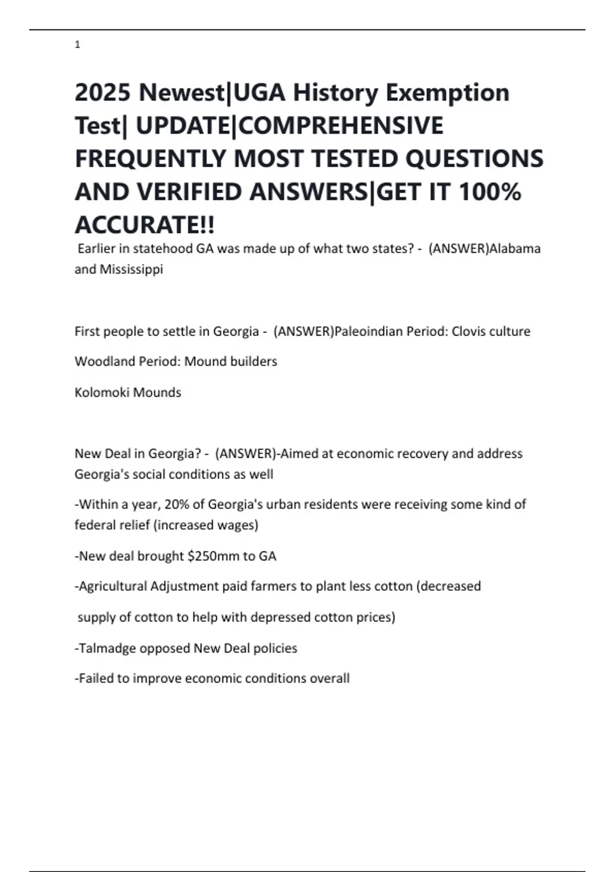 2025 Newest|UGA History Exemption Test| UPDATE|COMPREHENSIVE FREQUENTLY ...