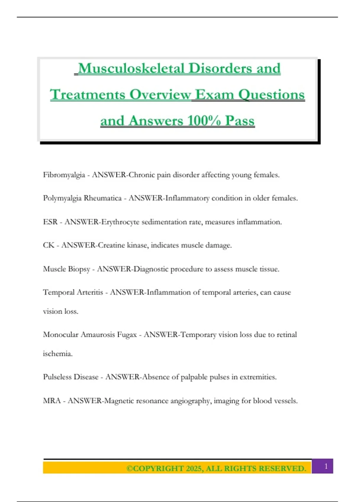 Musculoskeletal Disorders and Treatments Overview Exam Questions and ...